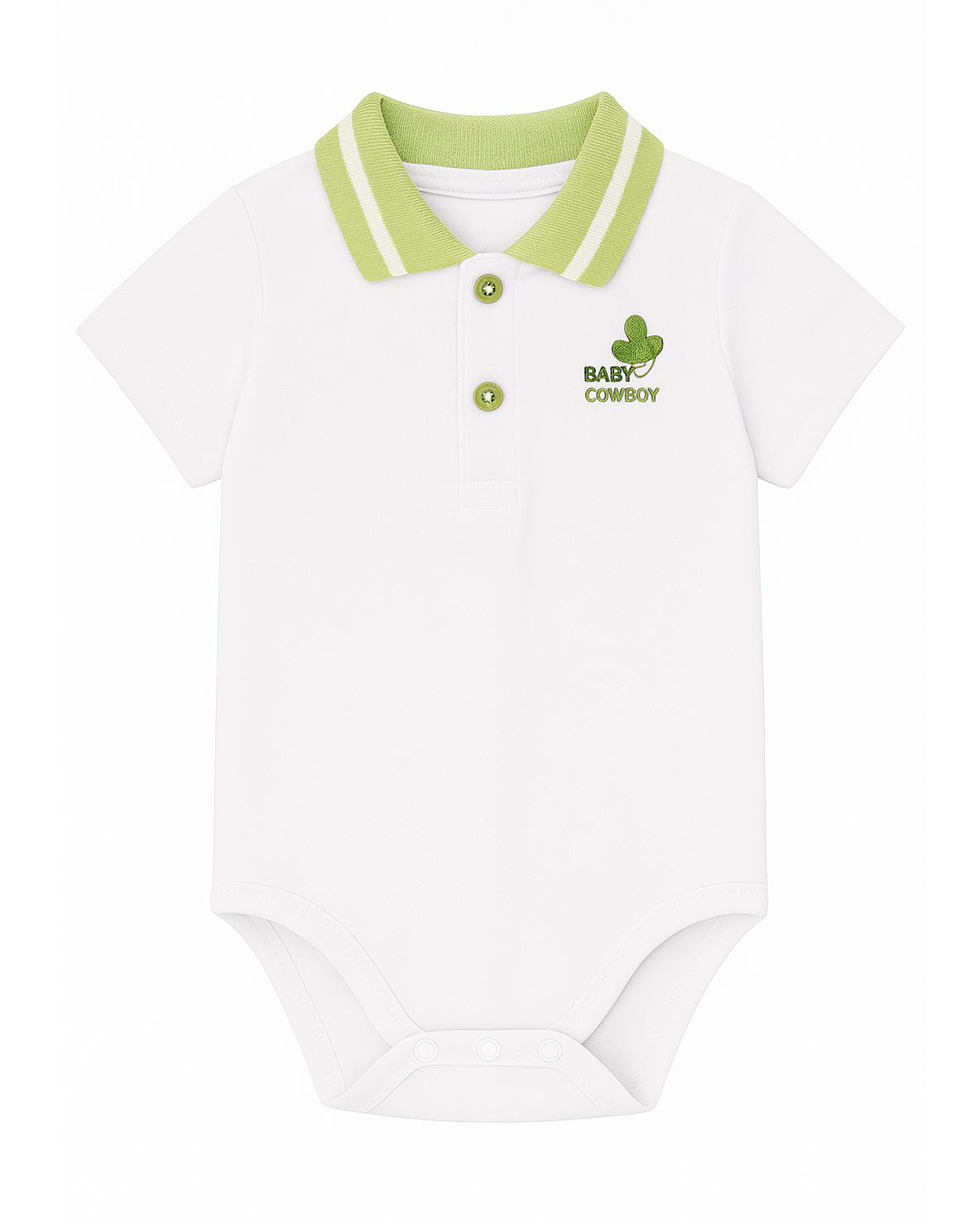 Body Tipo Polo Blanco con Cuello Verde “Baby Cowboy” – Tomaticos